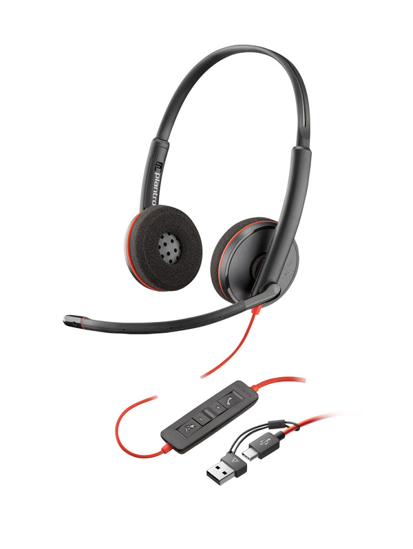 Poly Blackwire 3220 Stereo (8X228AA) USB-C Headset +USB-C/A Adapter ...